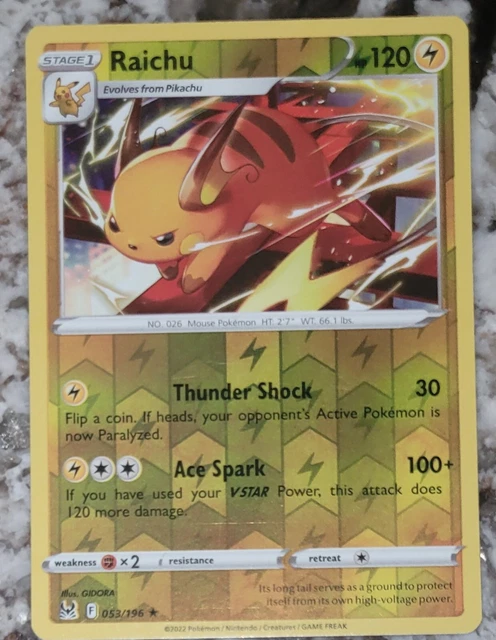POKÉMON TCG RAICHU Sword & Shield - Lost Origin 053/196 Reverse Holo ...