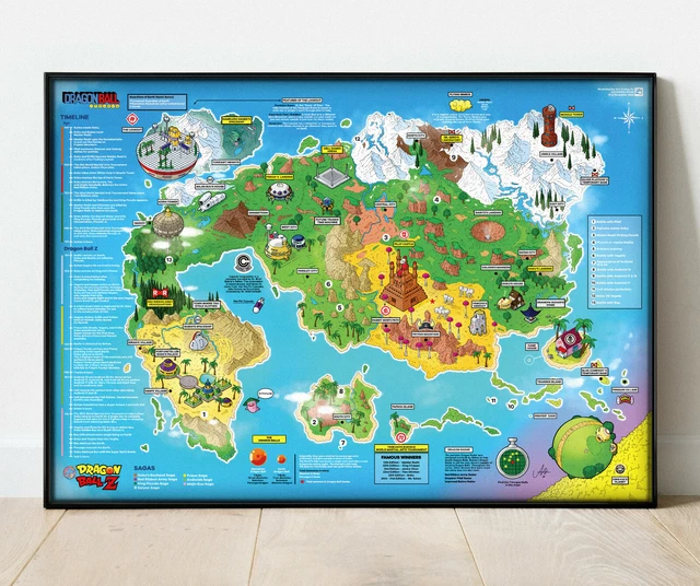 DRAGON BALL Z map, DBZ map ,Son Goku Wall art, Dragon Ball rare unique ...