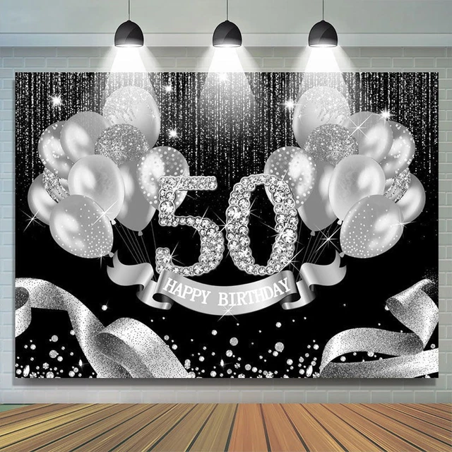 BLACK SILVER BALLOONS Happy 50Th Birthday Backdrop $36.00 - PicClick AU
