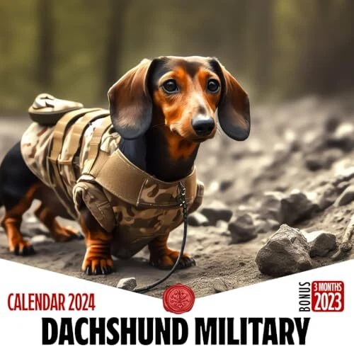 DACHSHUND MILITARY CALENDAR 2024 Jan 2024 to Dec 2024 Bonus 3 Months ...