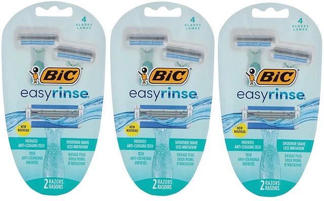 BIC EASY RINSE Women's Disposable 4-Blade Anti-Clog Razors 2 Count (3 ...