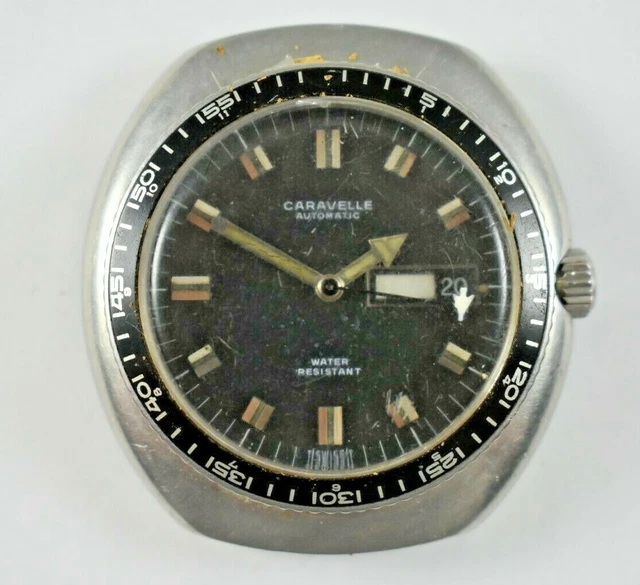 VINTAGE BULOVA CARAVELLE Diver Bezel & Airplane Hand Automatic Watch ...