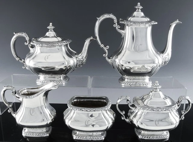 EXCELLENT LARGE ANTIQUE GORHAM EPNS SILVER PLATE 5pc TEAPOT COFFEE POT ...
