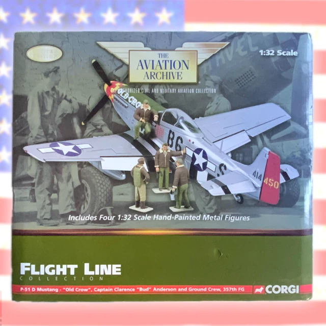 CORGI AVIATION FLIGHT Line P-51D Mustang Old Crow Pilot & Ground Crew ...