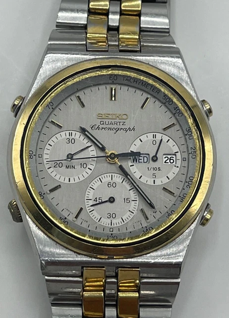 SEIKO CHRONOGRAPH VINTAGE Quartz Watch Stainless Two-Tone Finish 7A38-7280 EUR 253,47 - PicClick FR