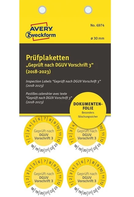 AVERY 400X INSPECTION Stickers Approved Dguv 2018-2023 30mm £45.11 ...