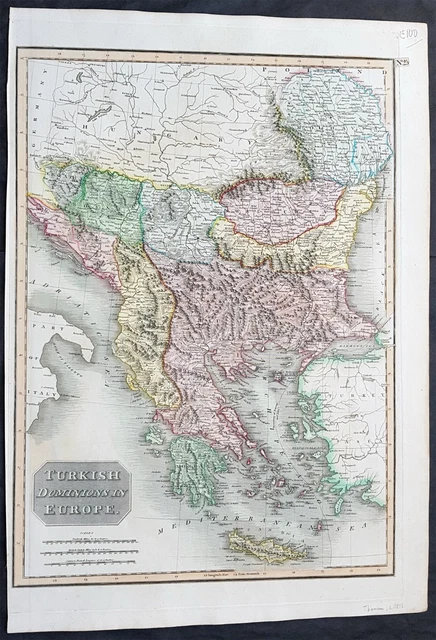 1817 JOHN THOMSON Large Antique Map Turkey in Europe Greece to Bosnia ...