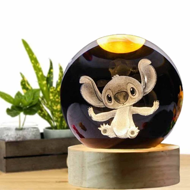 3D LASER CRYSTAL Ball Night Light Disney Stitch Carving Children Xmas ...