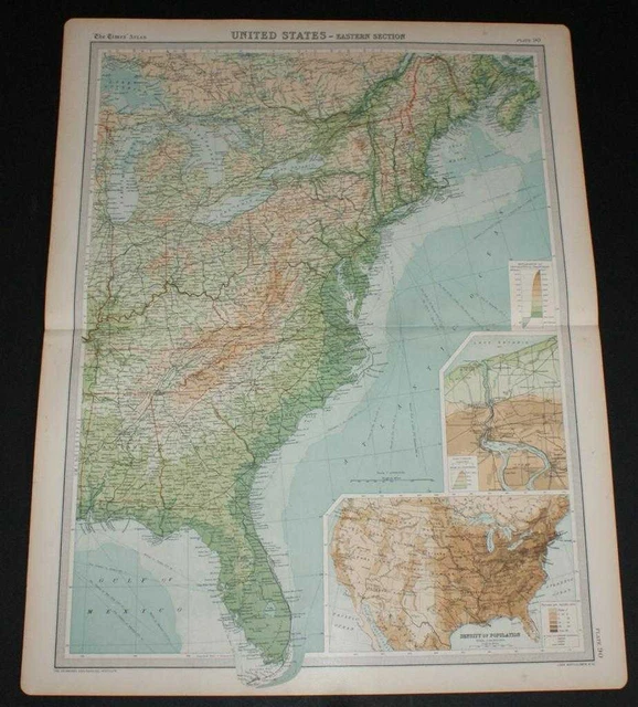 MAP OF EASTERN Section of United States, USA, from the 1920 Times ...