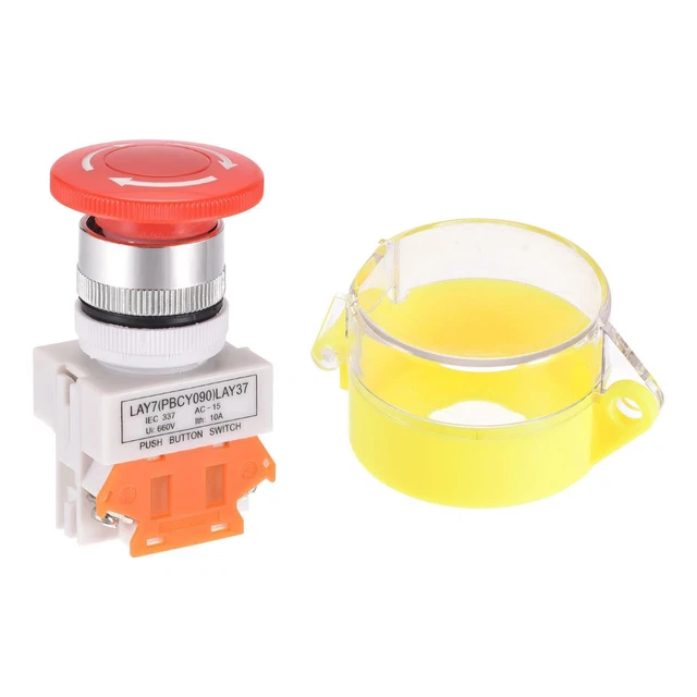 22MM LATCHING EMERGENCY Stop Push Button Switch With Protective Cover ...