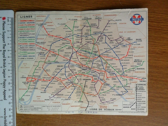 GENUINE PARIS METRO France Underground Train Map 1938 £36.50 - PicClick UK