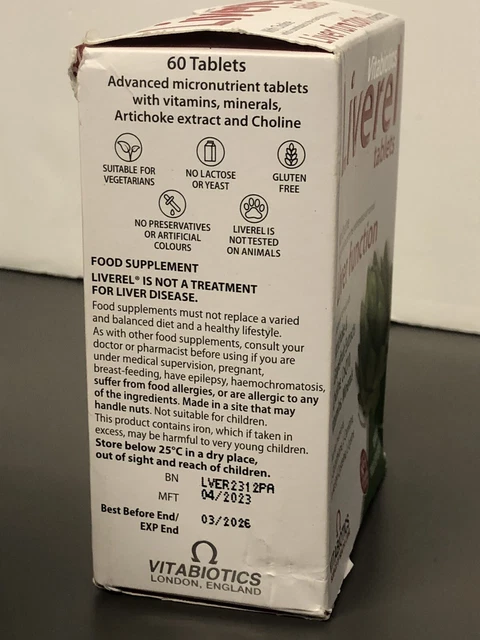 VITABIOTICS LIVEREL 60 Tablets Maintain Liver Function Artichoke ...