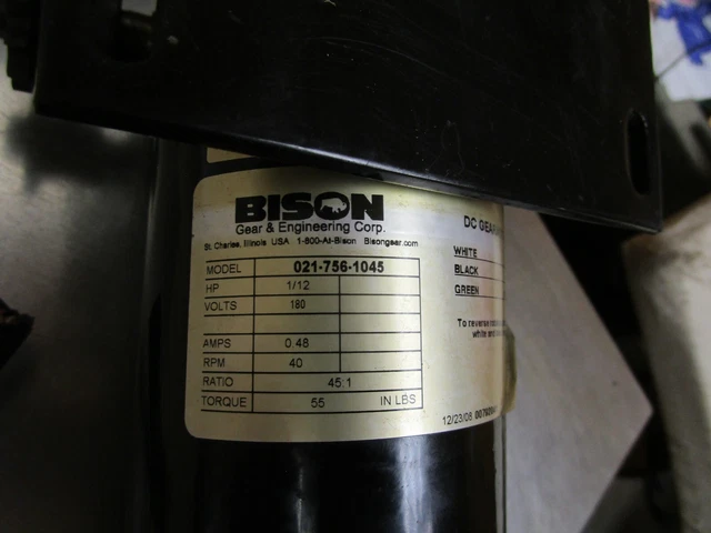 BISON DC GEAR Motor 021-756-1045 1/12 Hp 180V 0.48A Amp 40 Rpm 45:1 ...