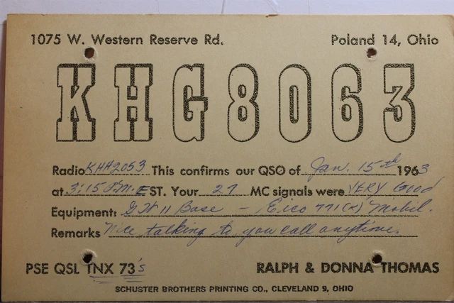 QSL CITIZEN BAND CB Radio KHG 8063 Postcard Old Vintage Card View ...
