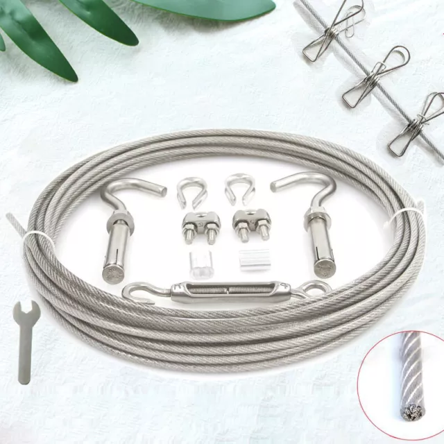 GARDEN WIRE ROPE Fence Wire Kit Heavy Duty 304 Stainless Steel Cable ...