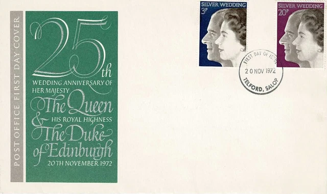 &25TH WEDDING ANNIVERSARY OF QUEEN ELIZABETH II" 1972 FIRST DAY COVER £ ...