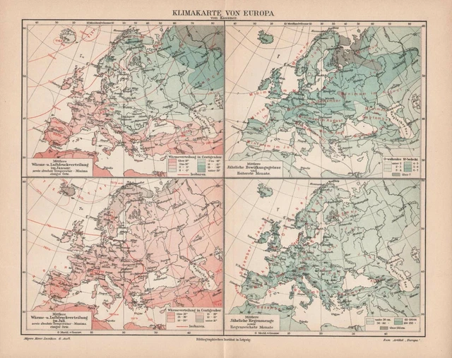 ANTIQUE MAP. CLIMATE MAP OF EUROPE. Circa 1905 $15.00 - PicClick CA