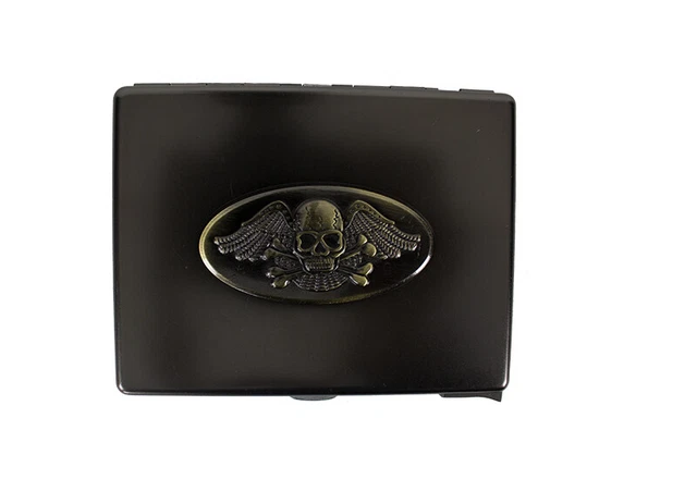 METAL CIGARETTE CASE Eagle Skull Belt Clip Box Storage, Black - Biker ...