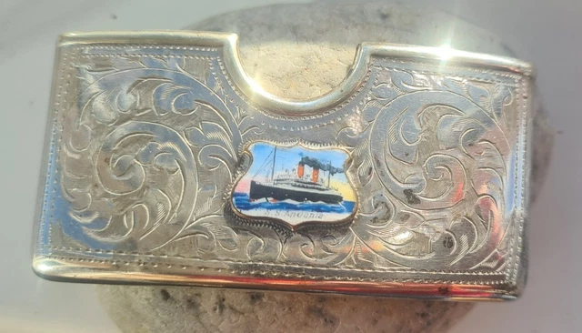 SILVER PLATE AND enamel visiting card case SS Andania Cunard line £42. ...
