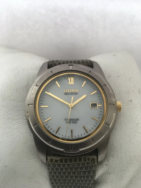 CITIZEN MEN'S Slim Eco Drive Titanium Date Model E111-K003601 lizard ...