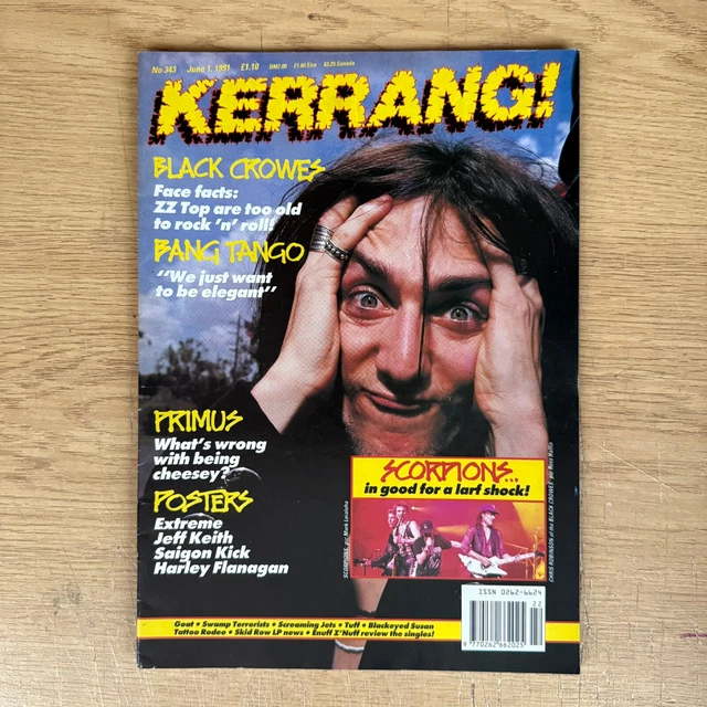 KERRANG MAGAZINE ISSUE 343 Black Crowes Bang Tango Scorpions Primus £4.99 - PicClick UK