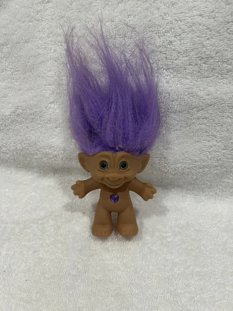 VINTAGE PURPLE HAIR Troll with Gem, 4 In. Doll Ace Novelty Treasure ...