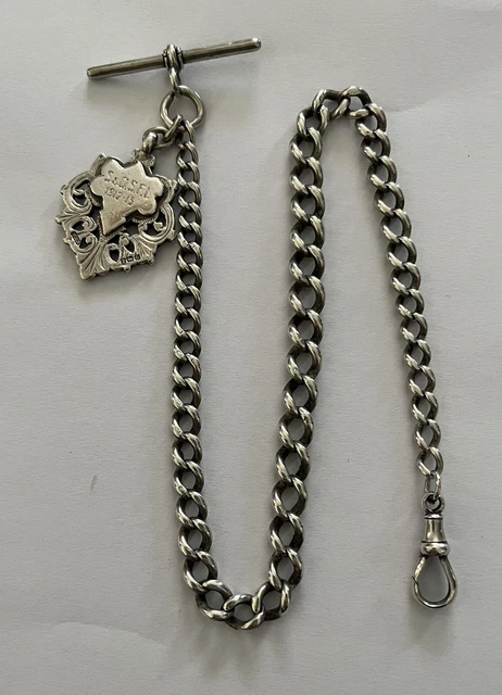 ANTIQUE SOLID SILVER GRADUATED LINK ALBERT POCKETWATCH CHAIN H.P 1898 ...