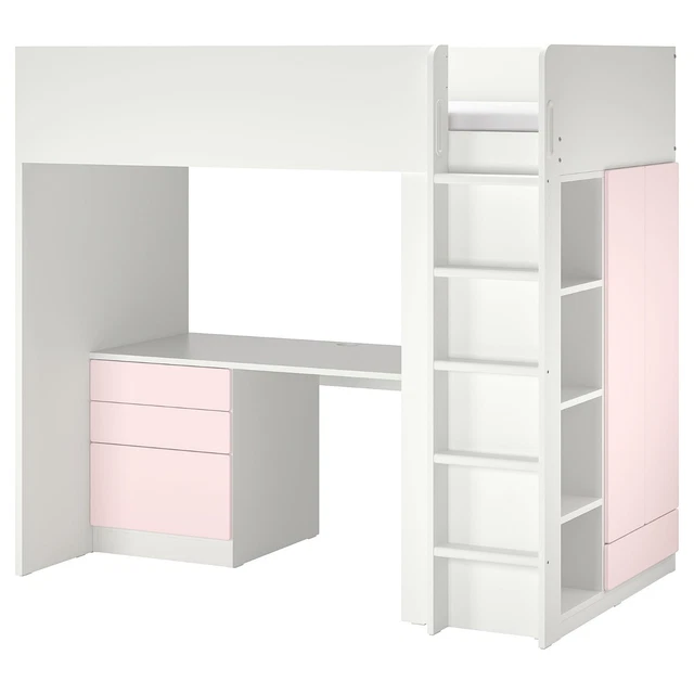 HIGH SLEEPER IKEA Smastad Loft Bed White + mattress White with Pink colour £208.72 - PicClick UK