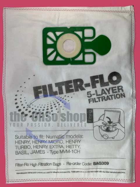 HENRY HETTY JAMES Numatic Basilic Harry Filterflo Aspirateur Neuf Sacs ...