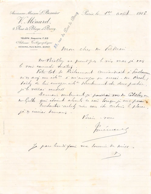 1915 V MENARD A Paris - M. Perdriau EUR 10,00 - PicClick FR