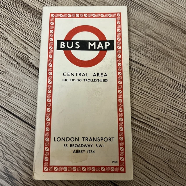 LONDON TRANSPORT BUS Map Central Area including Trolley Buses 1960 NEW ...