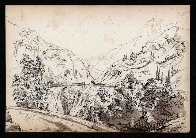 LUZ-SAINT-SAUVEUR - FRANCE Antique Pen & Ink Drawing - 19TH CENTURY ...