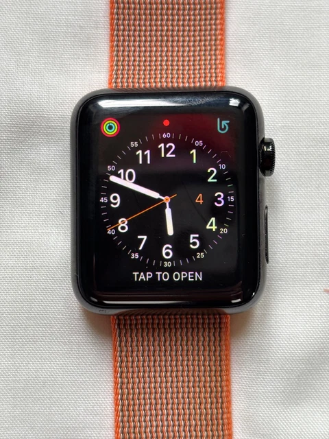 APPLE WATCH 1ST Generation 42mm Black Stainless Steel/Orange/Grey Strap ...