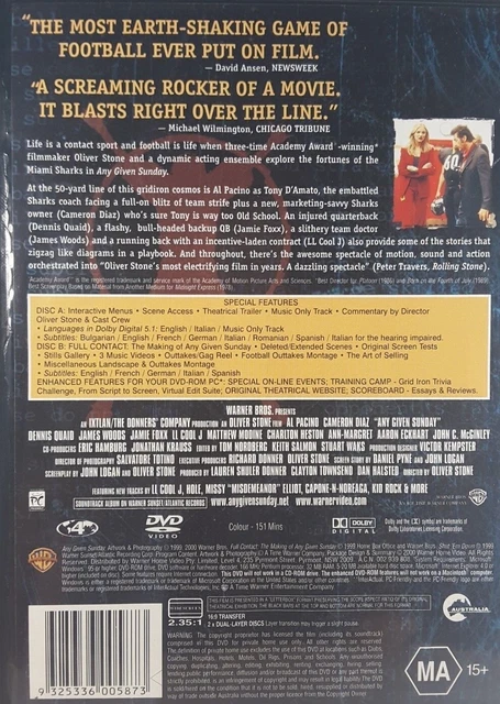 ANY GIVEN SUNDAY DVD - Region 4 Australia - FAST NEXT DAY POST £8.12 ...