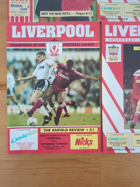 LIVERPOOL PREMIER LEAGUE & FA Cup 1990/91 & 1991/92 Home Programmes £1. ...