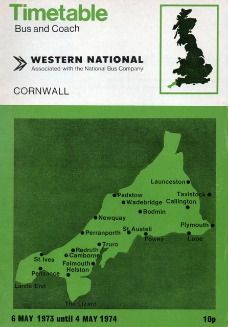 WESTERN NATIONAL BUS And Coach Timetable May 1973 - May 1974 Cornwall £ ...