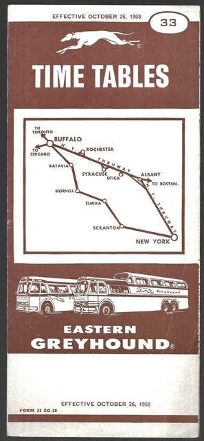 VINTAGE EASTERN GREYHOUND Timetable Bus Coach New York Albany Buffalo ...