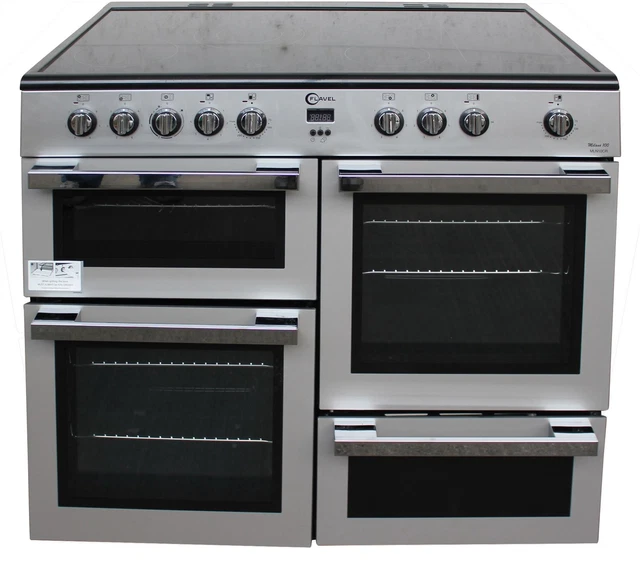 FLAVEL 100 CM Electric Range Cooker MLN10CRS Ceramic Double Oven Silver ...
