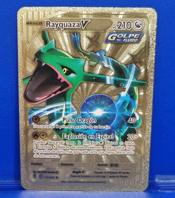 CARD CARTA TARJETA Pokemon Basico Rayquaza V PS210 Golpe Fluido Oro ...