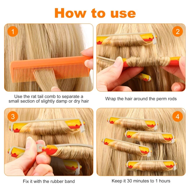 24 PCS PLASTIC Perm Rod Hair Rollers with Rubber Band for Hair Styling ...