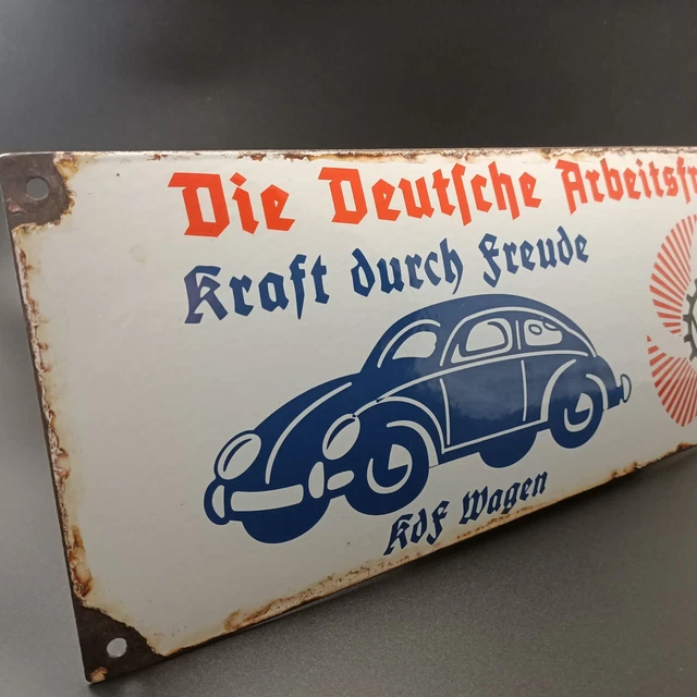 VOLKSWAGEN WW2 GERMAN militaria Enamel sign KDF Wagen VW Beetle car DAF ...