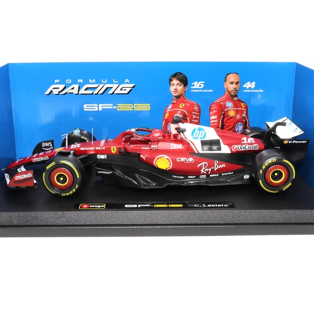 BBURAGO FERRARI SF25 Formula 1 F1Season 2025 Charles Leclerc 16 Scale 1 ...