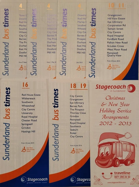 STAGECOACH NORTH EAST Sunderland Busways timetable leaflet bulk set 7 ...