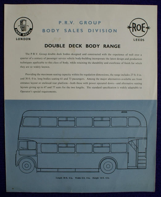 PARK ROYAL ROE Prv Double Deck Passenger Chassis Bus Coach Brochure ...