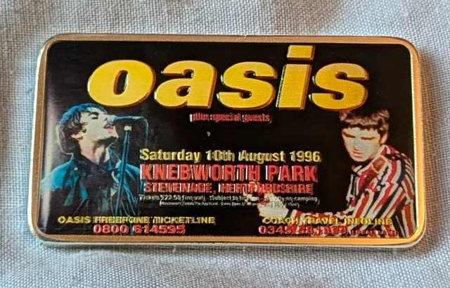 OASIS TICKET GOLD Silver Bar Signature Liam Gallagher Music Pop Group ...
