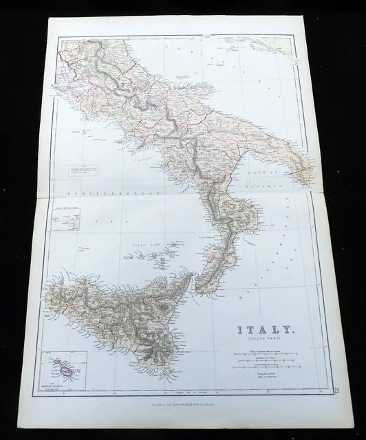 ANTIQUE MAP OF Italy Southern Italian Region Naples Rome Sicily ...