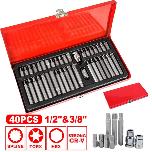 40PC ALLEN KEY Torx Hex Star Spline Socket Bit Set Drive Car Tool Case 1/2 3/8 £11.49 - PicClick UK