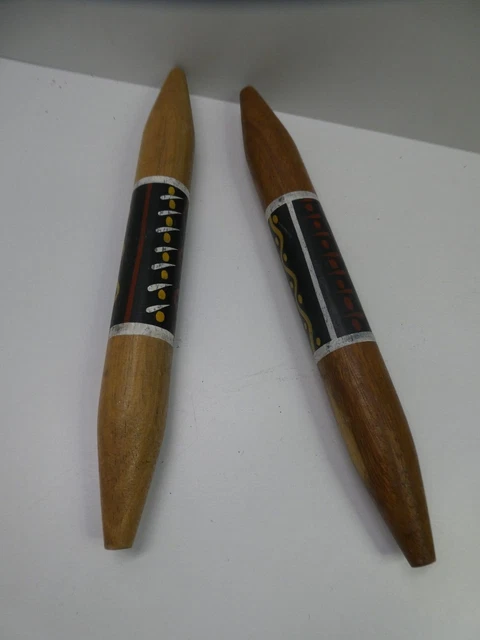 VINTAGE AUSTRALIAN WOODEN Aboriginal Dance Music Clap Sticks Painted ...