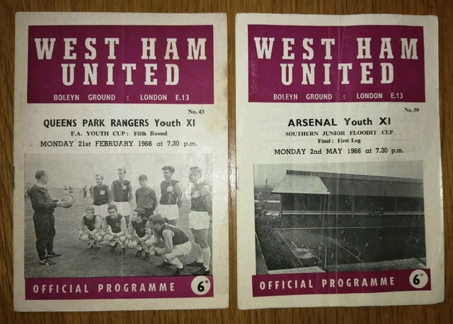 WEST HAM UNITED Programmes - 2 youth matches from 1966. £2.99 - PicClick UK