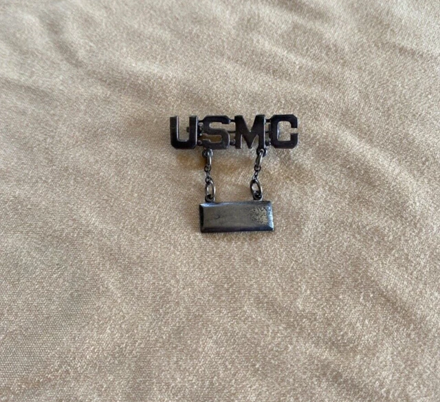 ANTIQUE WW2 USMC Sterling Silver stamped officers pin with hanging ...
